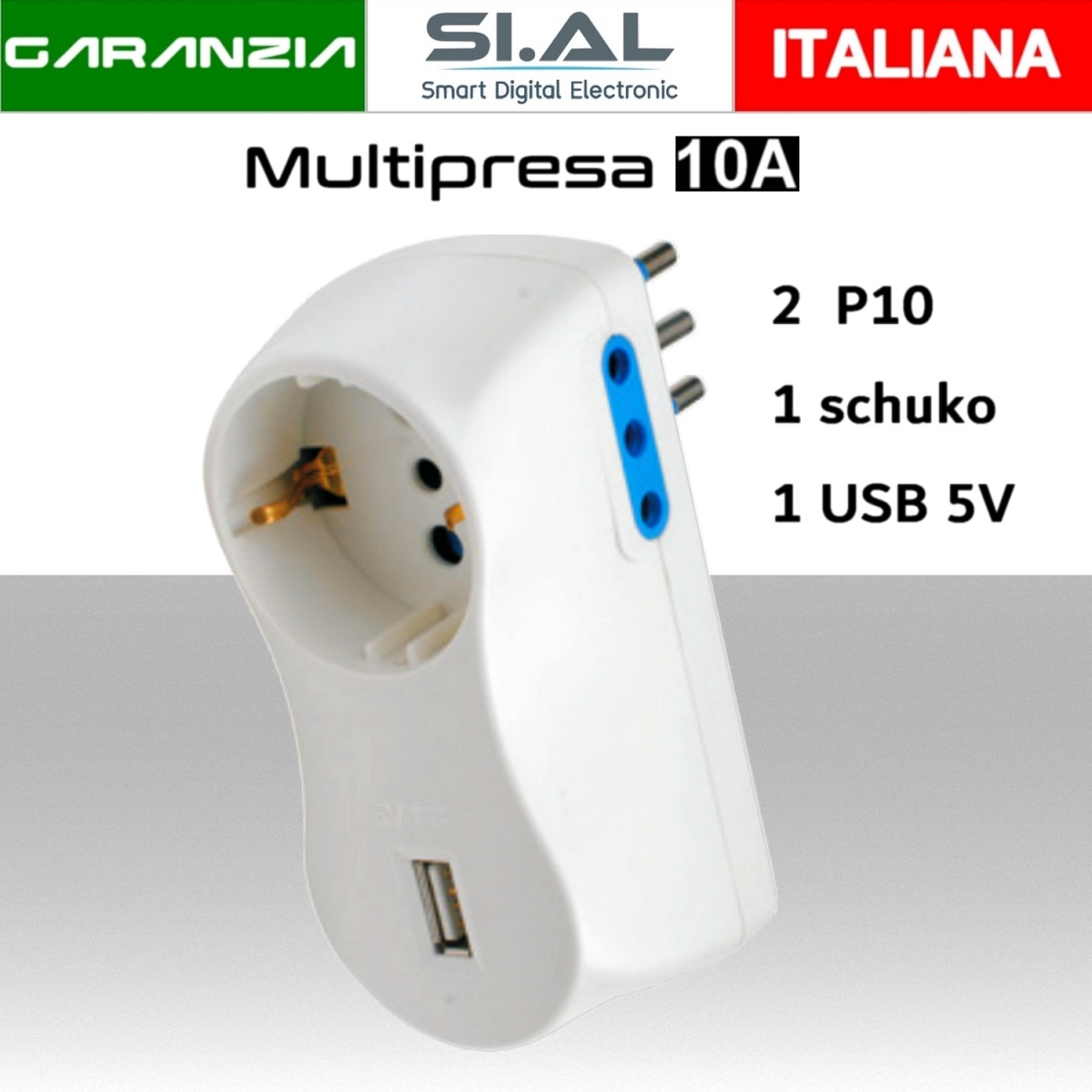 Multipresa USB elettrica 3 posti schuko standard 10A 2P+T